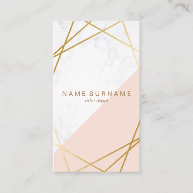 Geometric Marble Gold Pink Vertical Business Card | Zazzle