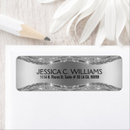 Geometric Metallic Silver Gray & White Diamonds Label | Zazzle