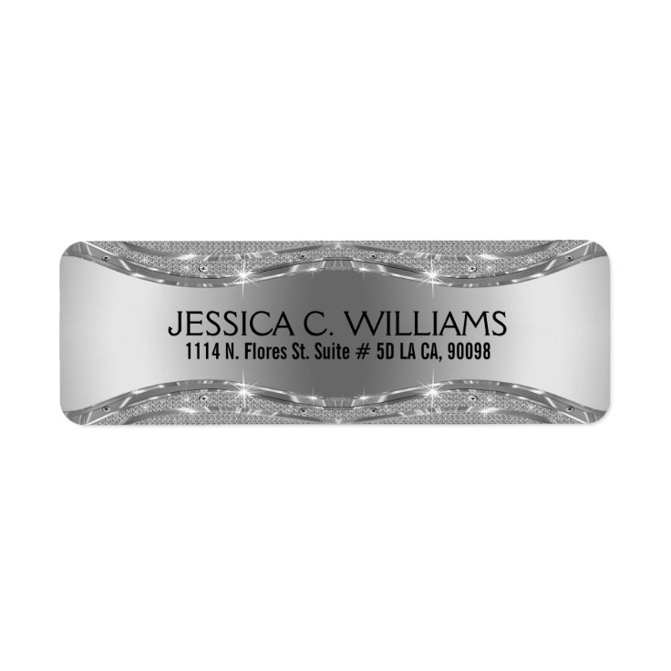 Geometric Metallic Silver Gray & White Diamonds Label | Zazzle