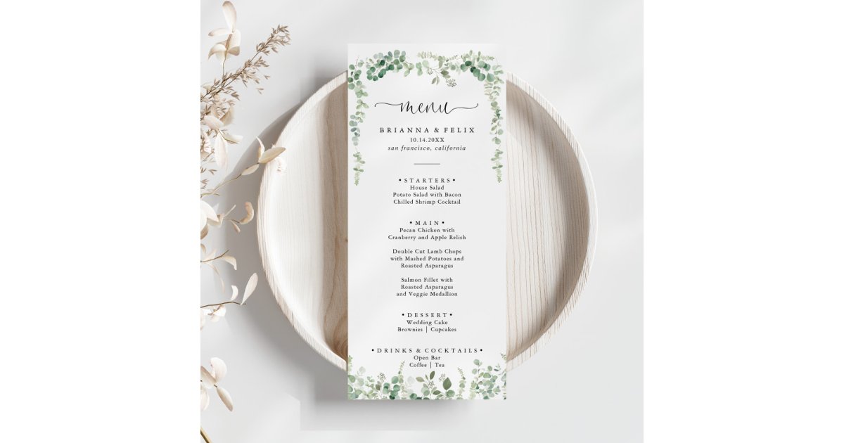 Geometric Minimalist Eucalyptus Dinner Menu | Zazzle