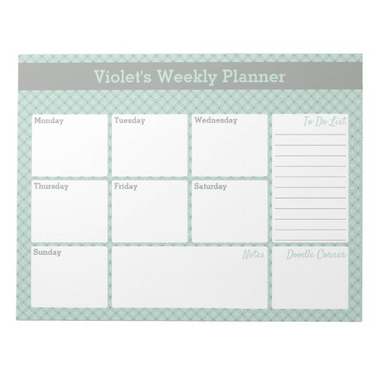 Geometric Mint & Gray Custom Weekly Planner Notepad | Zazzle.com