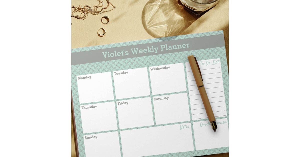 Geometric Mint & Gray Custom Weekly Planner Notepad | Zazzle