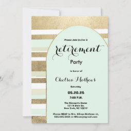 Geometric mint green gold arch Retirement Party Invitation | Zazzle