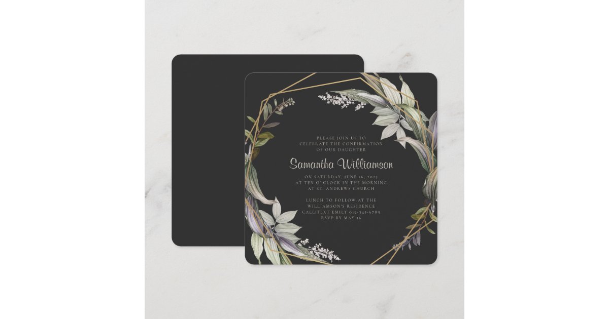 Geometric Modern Foliage Confirmation Invitation | Zazzle