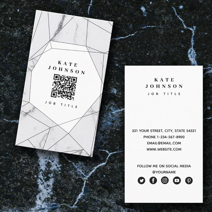 Geometric Modern Marble QR Code Social Media Business Card | Zazzle