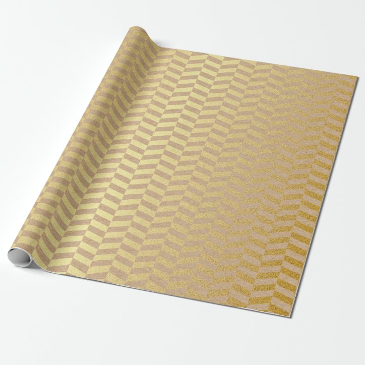 Geometric Natural Cart Pink Golden Zig Zag Wrapping Paper | Zazzle