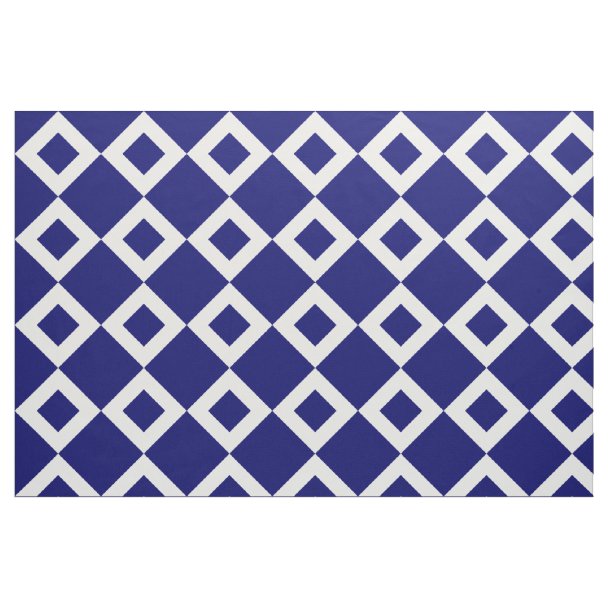 White on Navy Blue Diamond Tiles Fabric | Zazzle.com