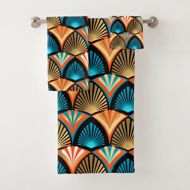 Geometric palm leaves golden pattern in Art Deco Bath Towel Set | Zazzle