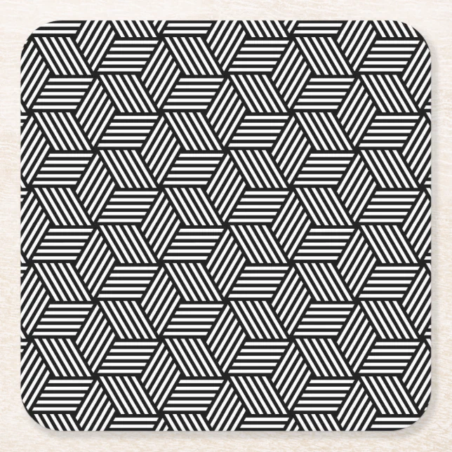 Geometric pattern art design square paper coaster | Zazzle