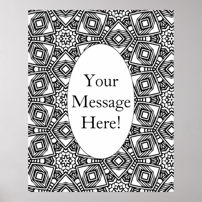 Geometric Pattern Oval Border Adult Coloring Page Poster | Zazzle