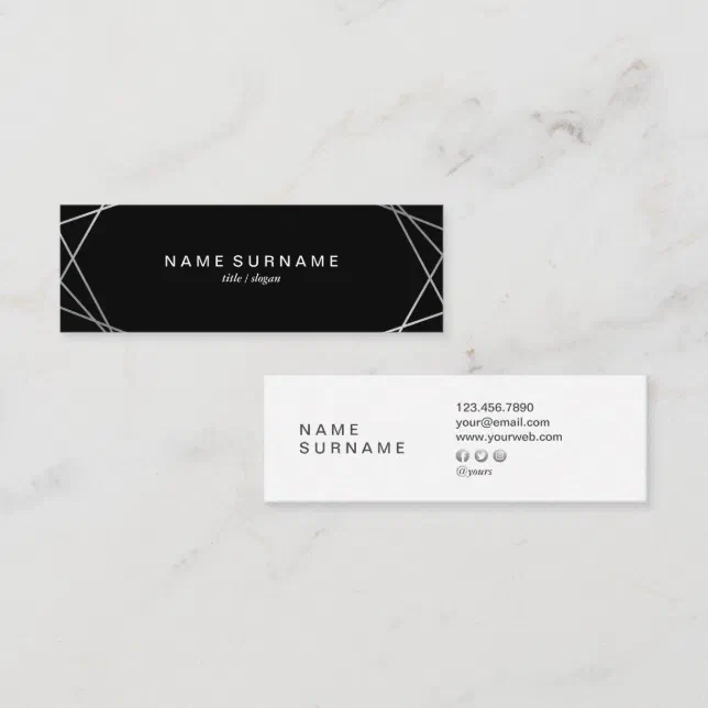 Geometric Pattern Silver Black Mini Business Card | Zazzle