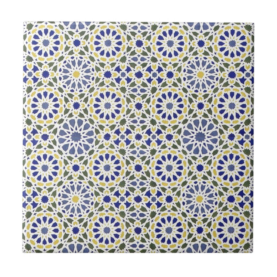 Geometric Patterns in Yellow and Blue Ceramic Tile | Zazzle
