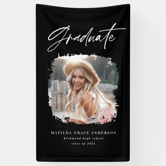Geometric photo black white graduation party banner | Zazzle