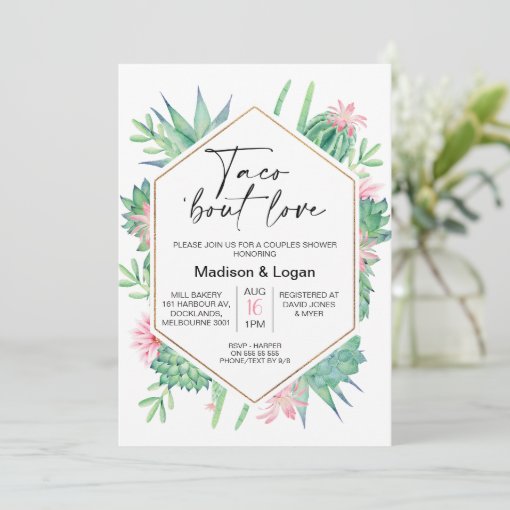 Geometric Pink Cactus Taco Bout Love Bridal Shower Invitation | Zazzle