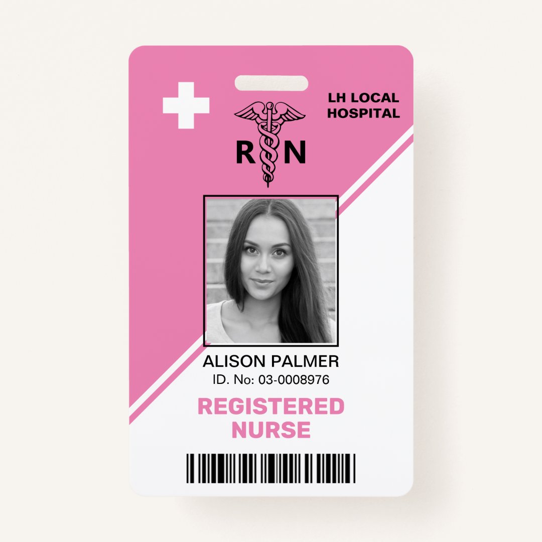 Geometric pink triangles Registered nurse RN Badge | Zazzle