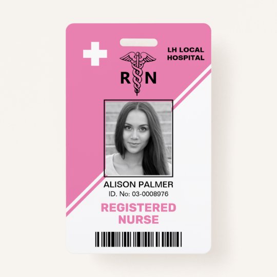 Geometric pink triangles Registered nurse RN Badge | Zazzle.com