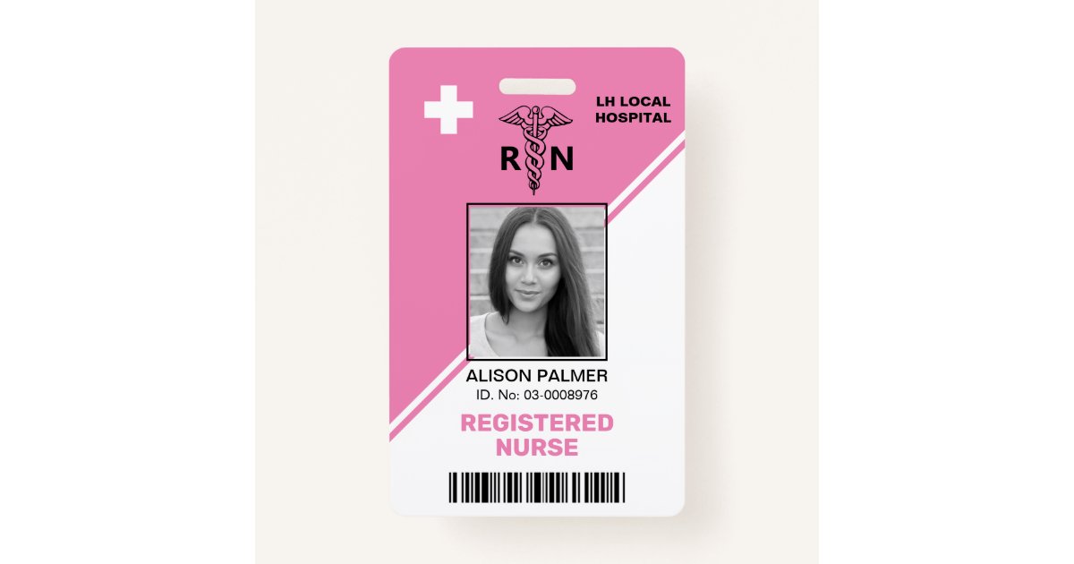 Geometric pink triangles Registered nurse RN Badge | Zazzle
