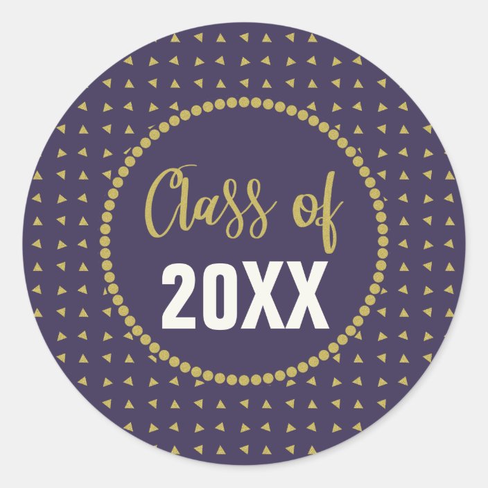 Geometric Purple and Gold Graduation Class Reunion Classic Round ...