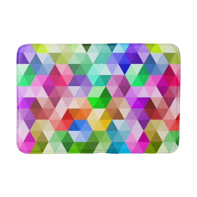 Geometric Rainbow Colors Trendy Pattern Bath Mat | Zazzle
