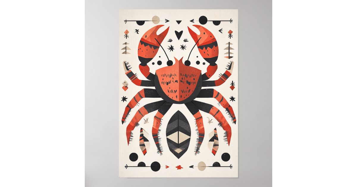 Geometric Red Crab Poster | Zazzle
