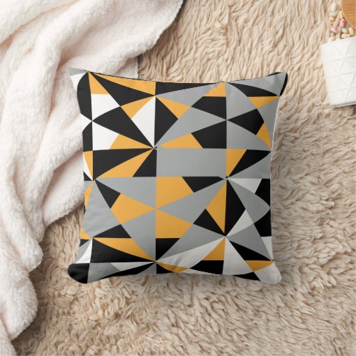 Geometric Retro Funky Mustard Yellow Black White Throw Pillow | Zazzle