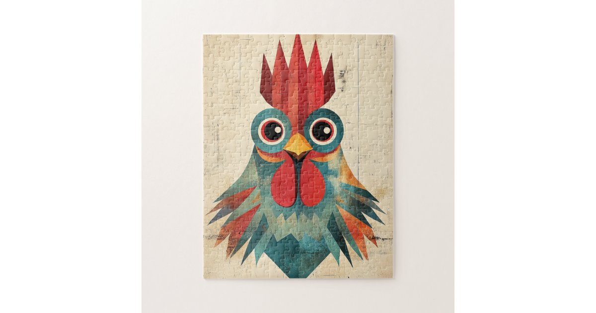 Geometric Rooster Portrait Jigsaw Puzzle | Zazzle