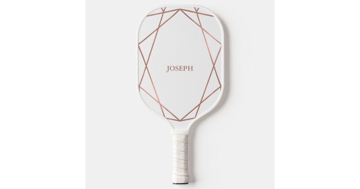 Geometric Rose Gold Lines on White with Name Pickleball Paddle | Zazzle