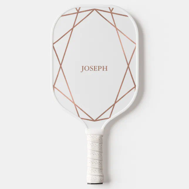 Geometric Rose Gold Lines on White with Name Pickleball Paddle | Zazzle