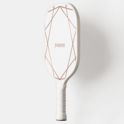 Geometric Rose Gold Lines on White with Name Pickleball Paddle | Zazzle