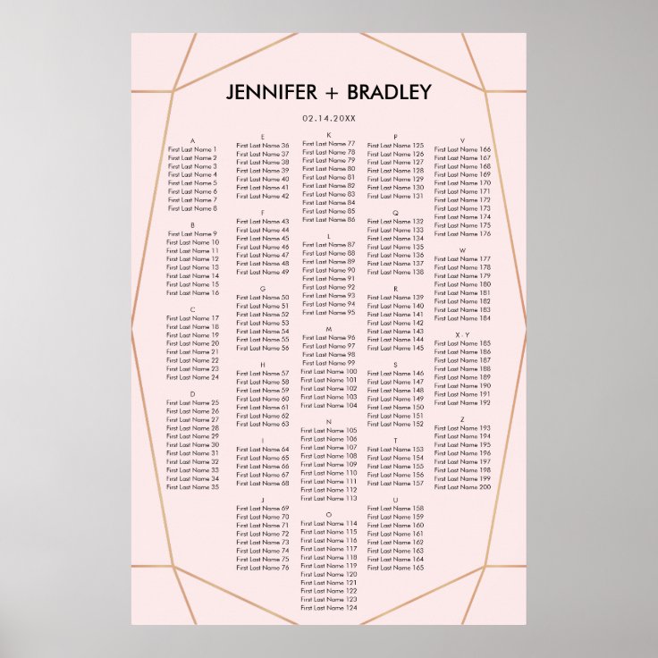 Geometric Rose Gold Seating Chart | Custom Color | Zazzle