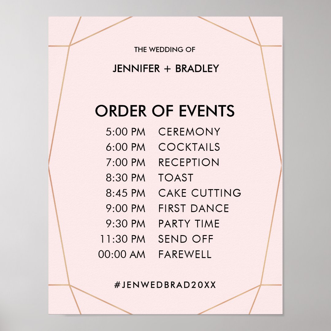 Geometric Rose Gold Wedding Schedule Sign | Zazzle