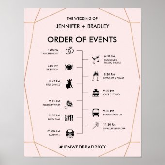 Geometric Rose Gold Wedding Timeline Sign | Zazzle