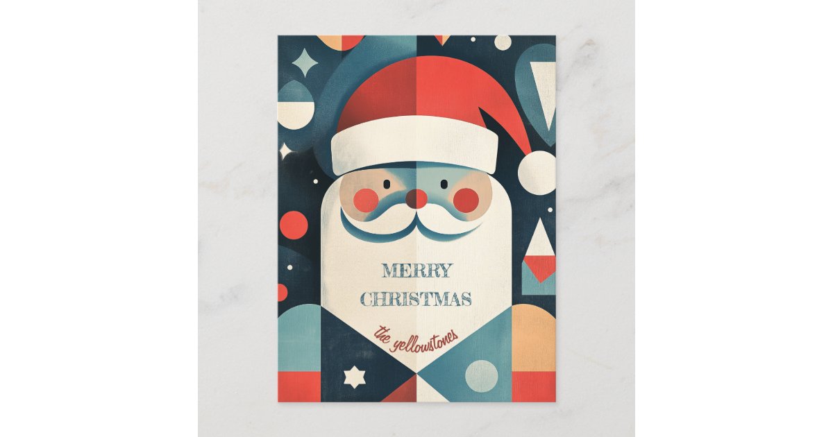 Geometric Santa Claus Holiday Postcard | Zazzle