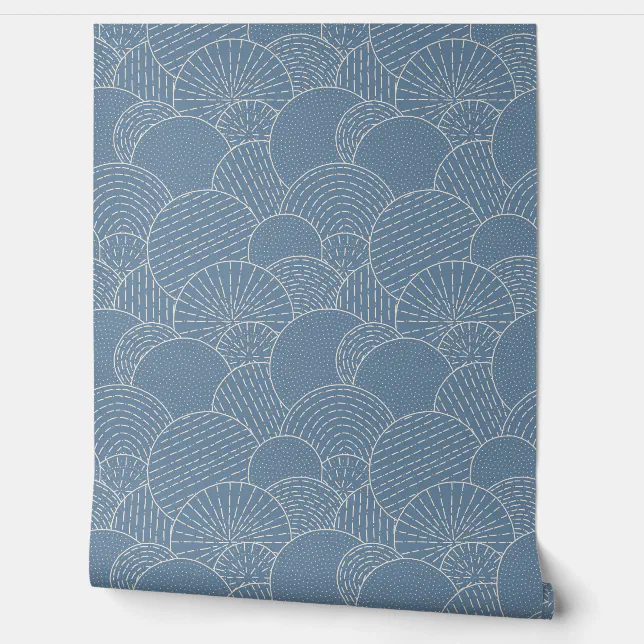 Geometric Scallops Line Art, Smokey Blue Wallpaper | Zazzle