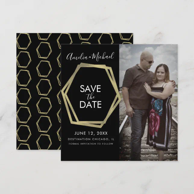 Geometric Shapes Gold Save the Date Card | Zazzle