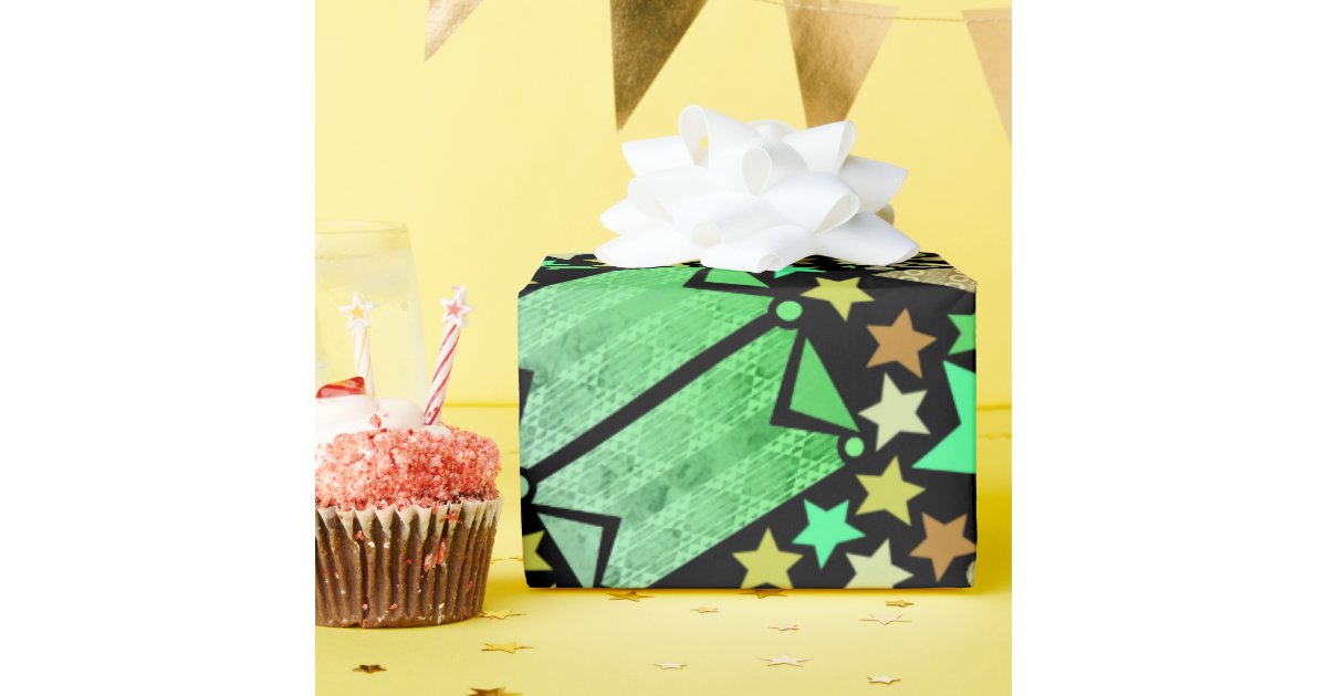Geometric Shapes with Black Background Wrapping Paper | Zazzle