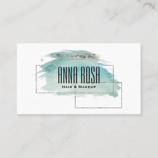Geometric Silver Turquoise Watercolor Girly Business Card | Zazzle