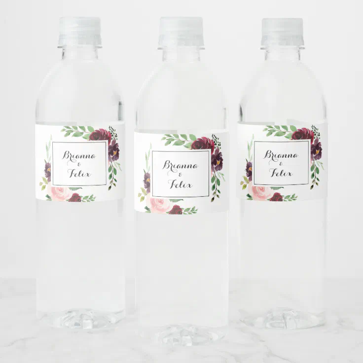 Geometric Spring Floral Calligraphy Wedding Water Bottle Label | Zazzle