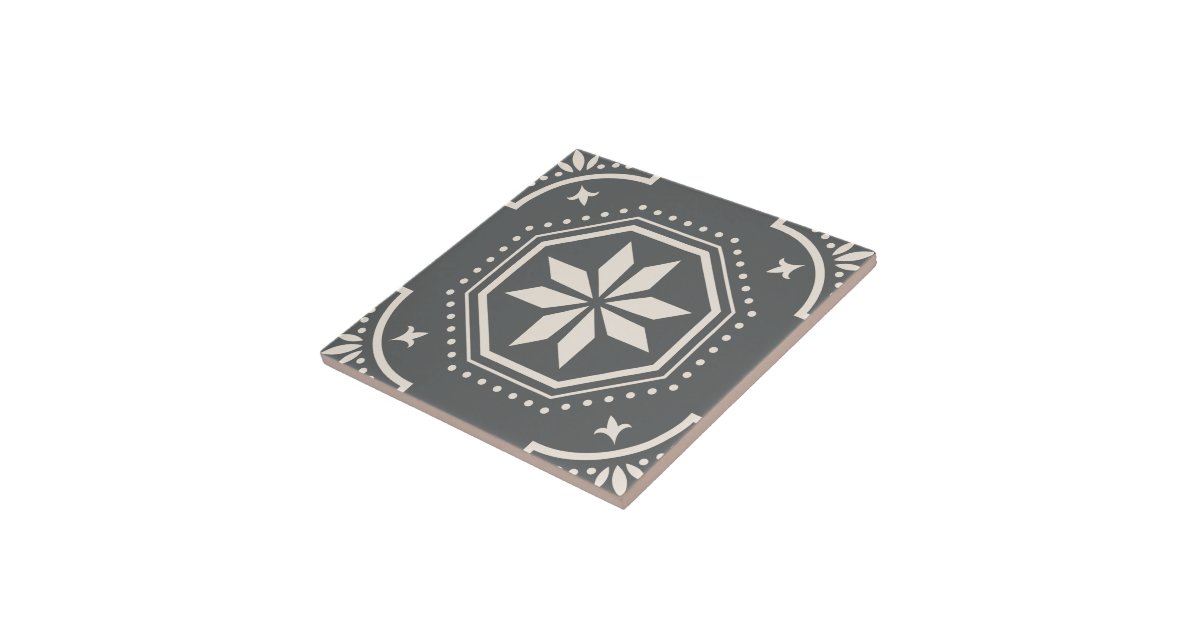 Geometric Star Pattern Decorative Black White Ceramic Tile | Zazzle