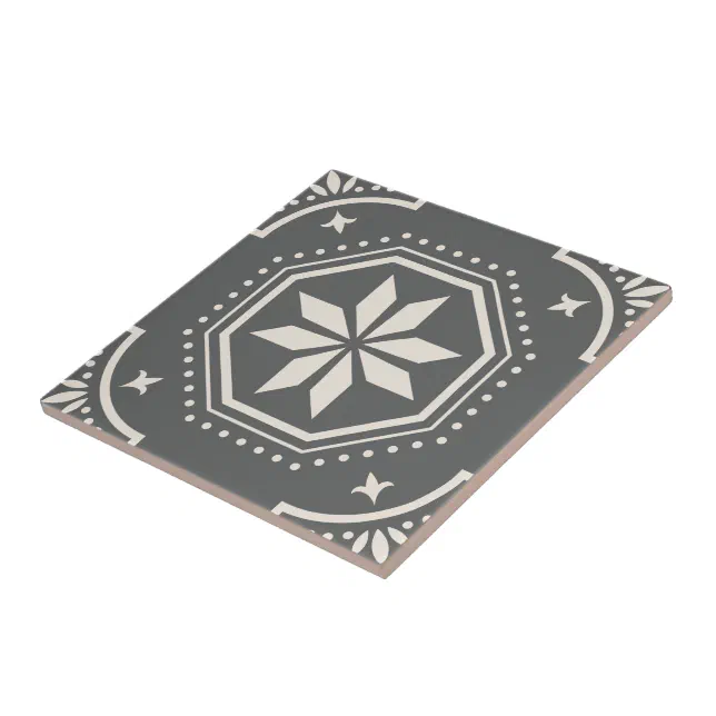 Geometric Star Pattern Decorative Black White Ceramic Tile | Zazzle