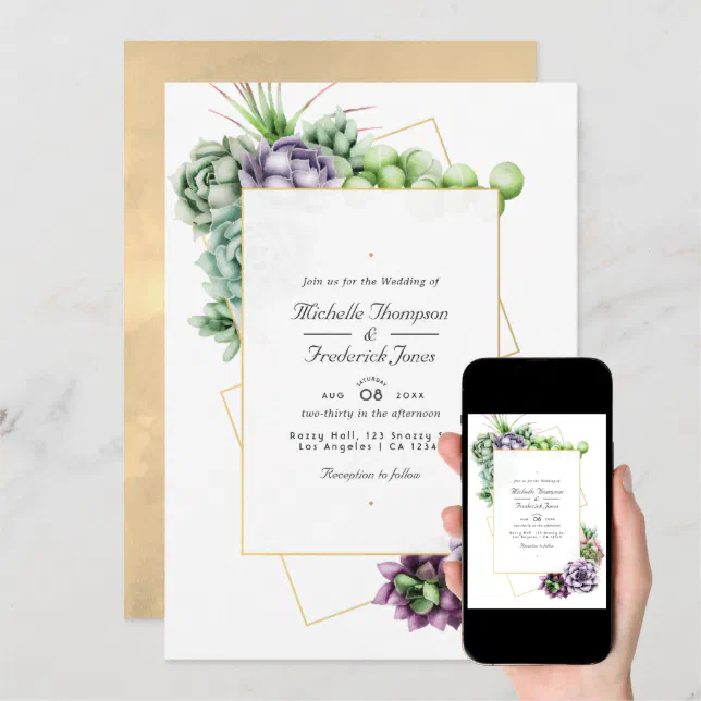 Geometric Succulents QR Code RSVP Wedding Invitation | Zazzle