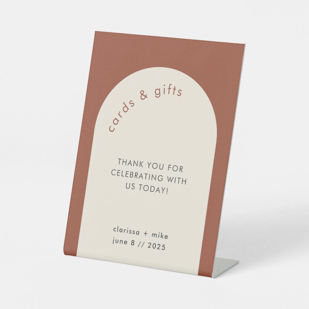Geometric Terracotta Arch Wedding Gift Cards Pedestal Sign | Zazzle