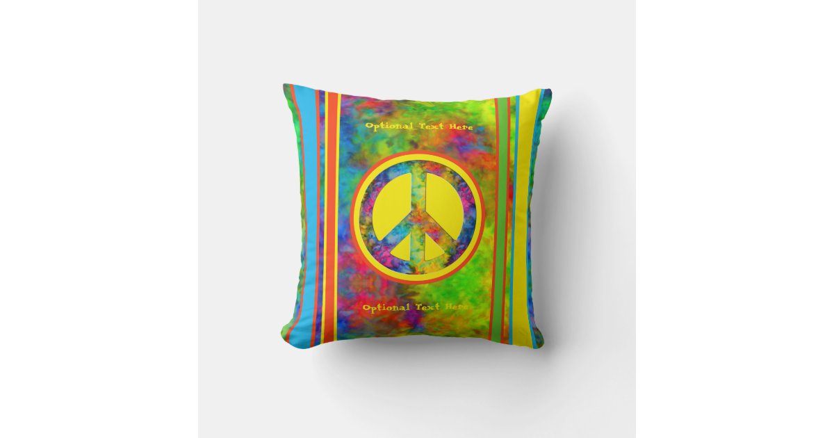 [Geometric Tie-Dye] Modern Stripes with Peace Sign Throw Pillow | Zazzle