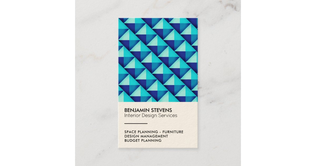 Geometric triangle pyramid pattern blue business card | Zazzle