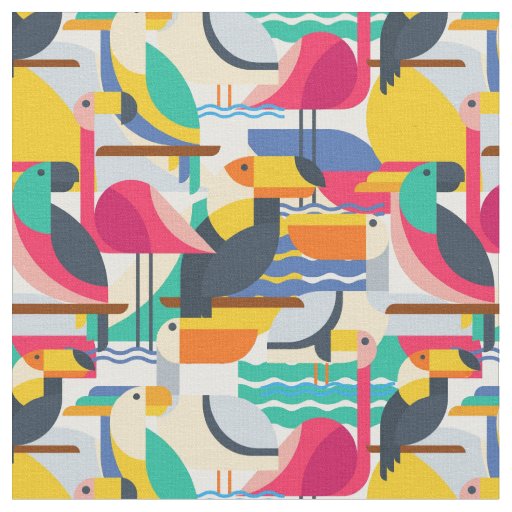 Geometric Tropical Birds Fabric | Zazzle