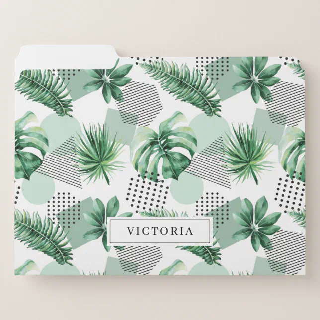 Geometric Tropical Greenery Pattern Personalized File Folder | Zazzle