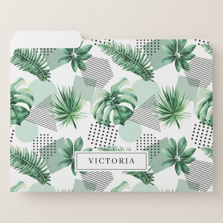 Geometric Tropical Greenery Pattern Personalized File Folder | Zazzle