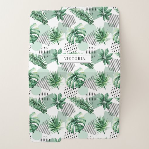 Geometric Tropical Greenery Pattern Personalized File Folder | Zazzle
