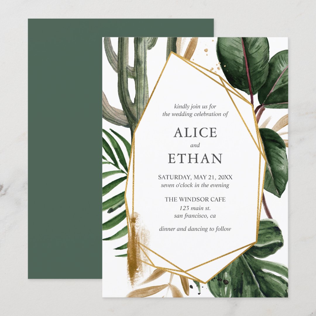 Geometric Tropical Greenery Wedding Invitation | Zazzle