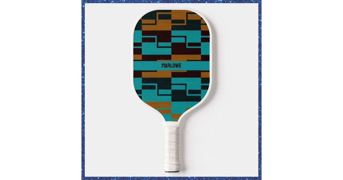 Geometric Turquoise Black and Brown Pickleball Paddle | Zazzle
